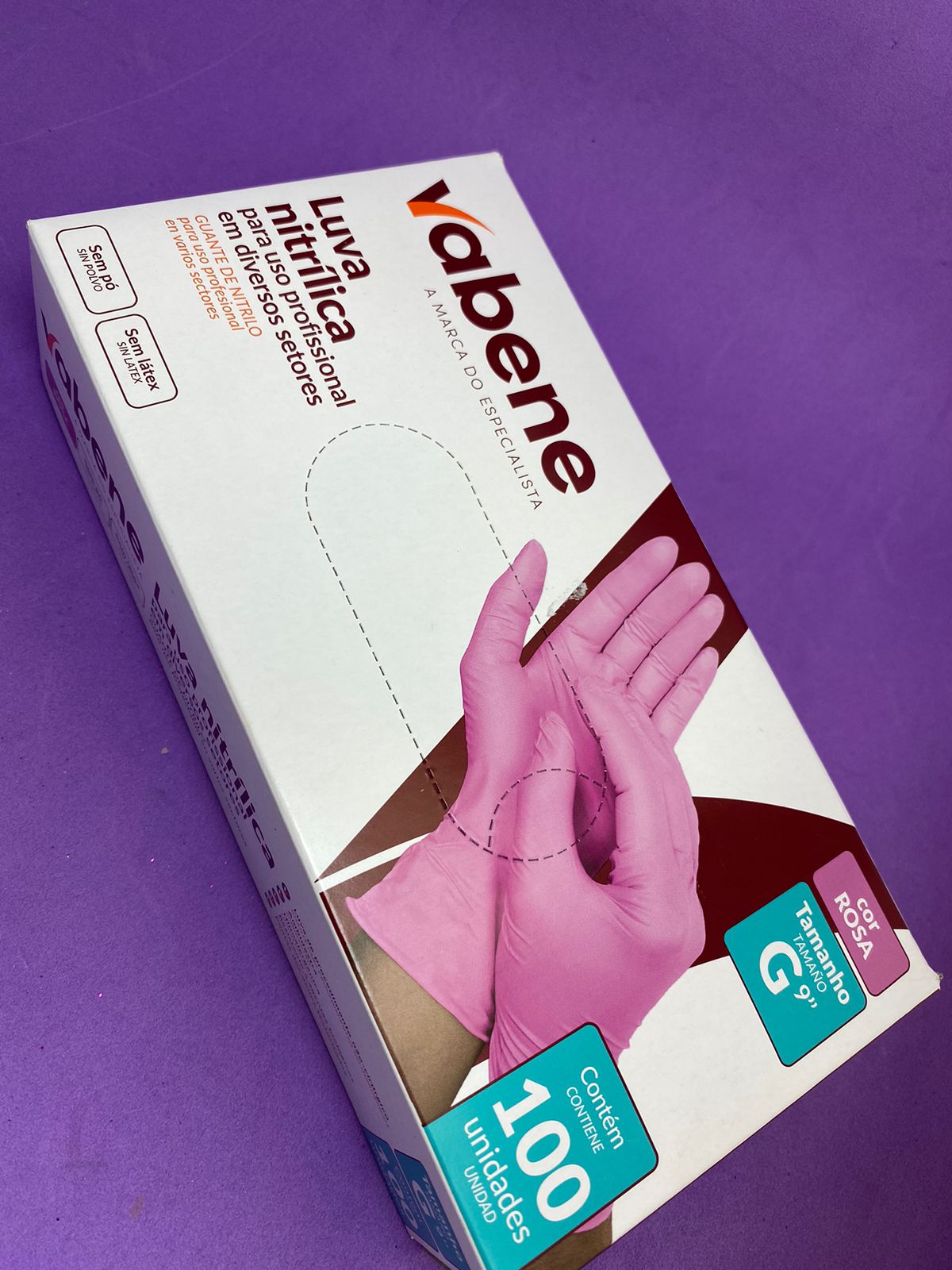 LUVA NITRILICA SEM PO VABENE ROSA (G) 100un - Invila Unhas