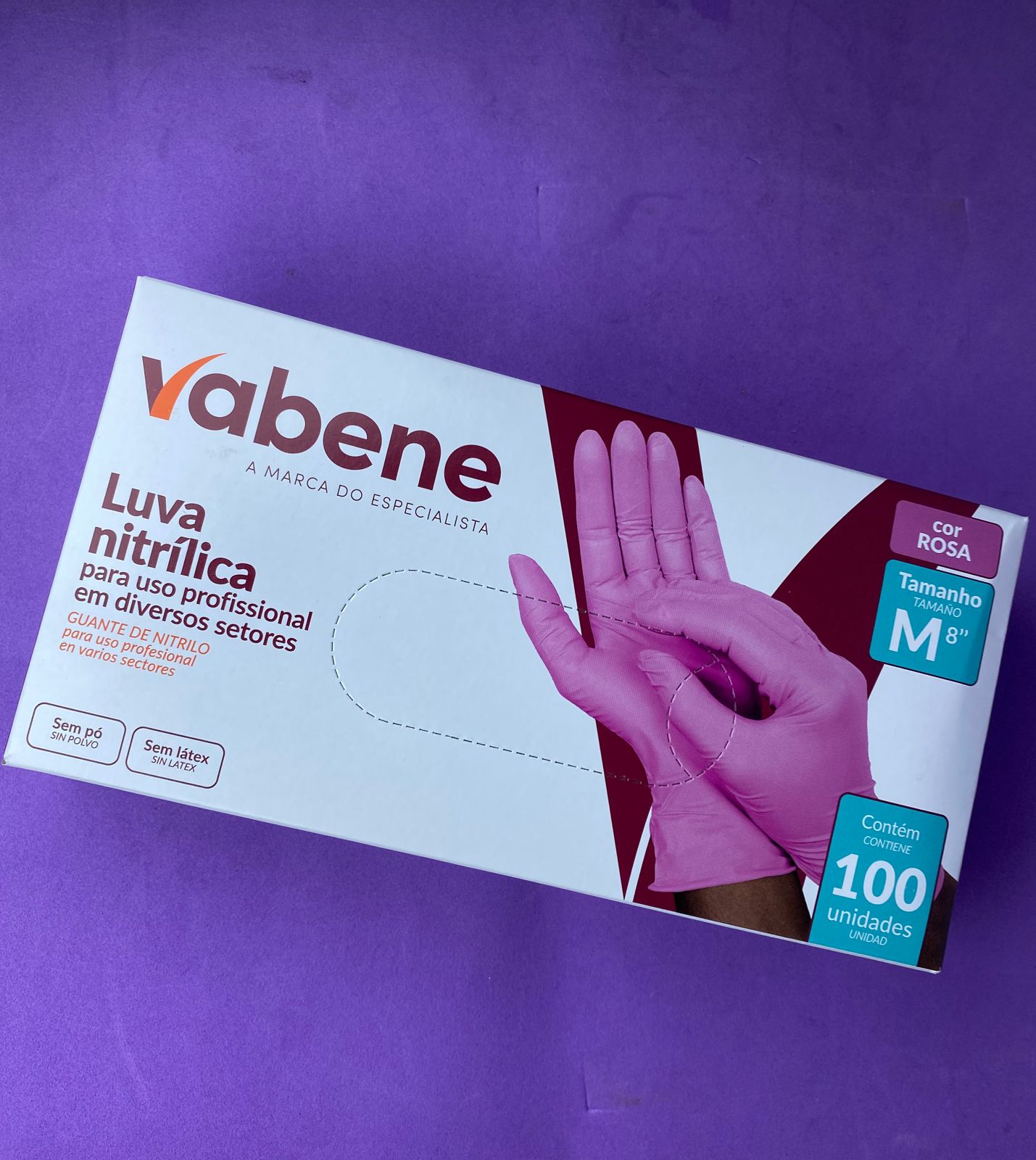 LUVAS NITRILICA SEM PO VABENE ROSA (M) 100un - Invila Unhas